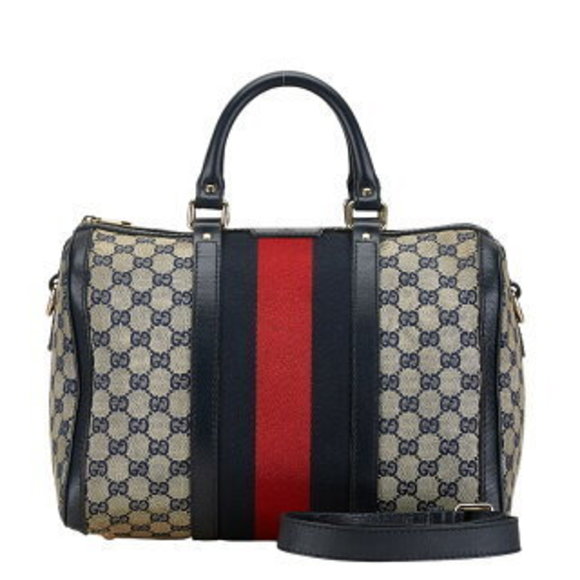 Gucci | Bags | Gucci Gg Sherry Line Boston Bag Shoulder Bag Navy Blue ...